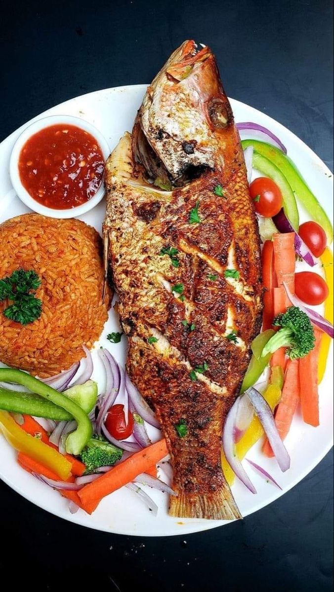 Fish Box Platter ( 2 Grilled Fish/ Fried Yam/ Sauce/Salad) - Stomach ...